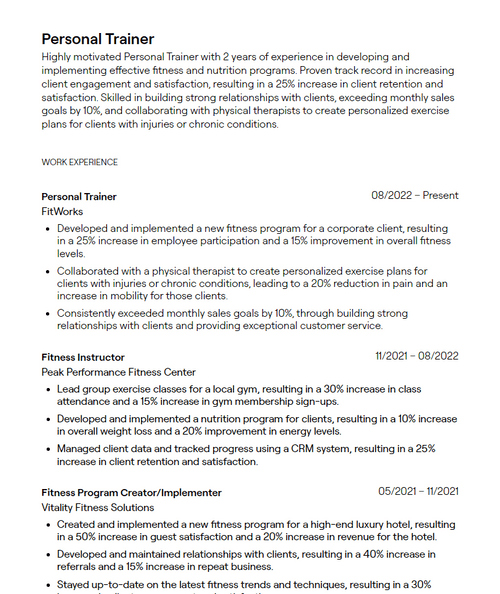 2025 Personal Trainer Resume Example (+Free Template)